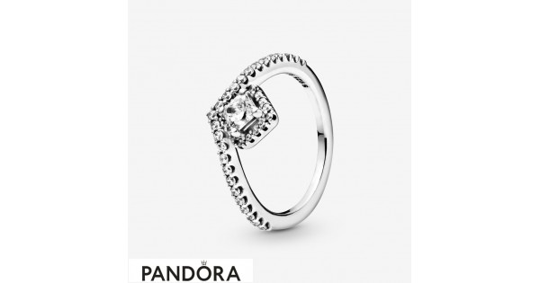Women's Pandora Square Sparkle Wishbone Ring Jewelry-Pandora Charm zeus